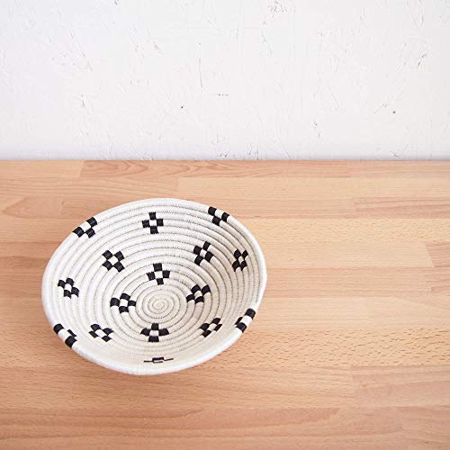 Small African Basket- Maraba/Rwanda Basket/Woven Bowl/Sisal & Sweetgrass Basket/Black, White