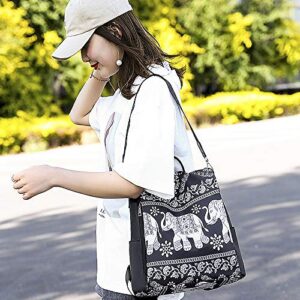 Monique Women Medium Floral Elephant Oxford Backpack Anti-theft Back Zipper Closure Daypack Convertible Shoulder Bag Black