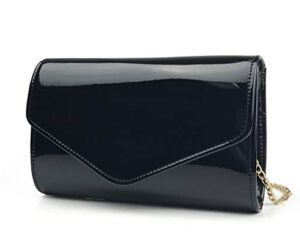 hoxis glossy envelope evening clutch faux patent leather women chain shoulder bag solid color purse (black)