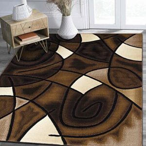 hr-chocolate brown/beige/mocha/black/abstract area rug modern contemporary circles | bedroom rug with wave design pattern (5′ x 7′)