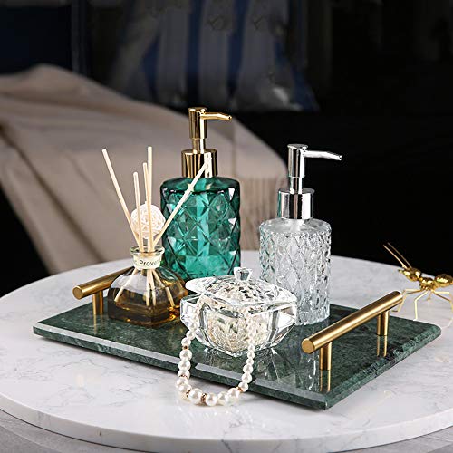 StonePlus Natural Real Marble Tray, Catchall Key Perfume Tray, Serving Tray with Handles for Living Dining Room (Drak Green,11.8Lx7.87W)