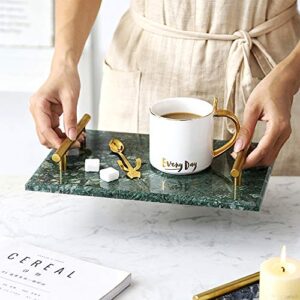 StonePlus Natural Real Marble Tray, Catchall Key Perfume Tray, Serving Tray with Handles for Living Dining Room (Drak Green,11.8Lx7.87W)