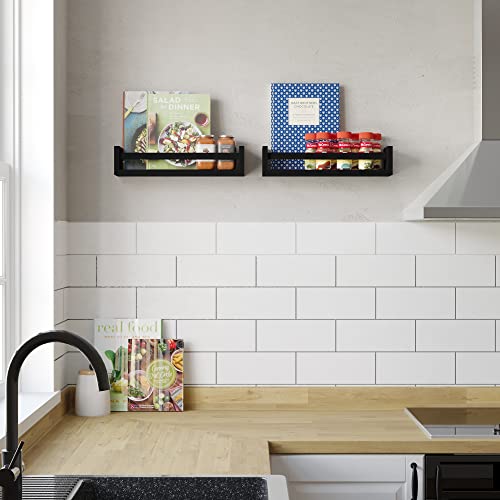 Wallniture Utah Set of 2 Multi-use Wood Kitchen Wall Shelf Black Spice Rack Also Good For Nursery Wall Shelf