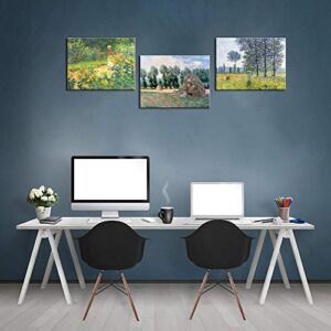 Artsbay 3 Pieces Claude Monet Canvas Wall Art Decor Claude Monet Garden Landscape Pictures Artwork Prints Impressionist Reproduction Painting Modern Framed and Stretched Home Decor for Living Room Bedroom