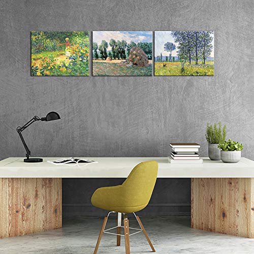 Artsbay 3 Pieces Claude Monet Canvas Wall Art Decor Claude Monet Garden Landscape Pictures Artwork Prints Impressionist Reproduction Painting Modern Framed and Stretched Home Decor for Living Room Bedroom