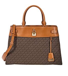 michael kors gramercy large signature logo print satchel- brown