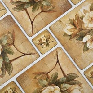 Pimpernel Sugar Magnolia Collection Coasters | Set of 6 | Cork Backed Board | Heat and Stain Resistant | Drinks Coaster for Tabletop Protection | Measures 4” x 4”