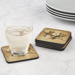 Pimpernel Sugar Magnolia Collection Coasters | Set of 6 | Cork Backed Board | Heat and Stain Resistant | Drinks Coaster for Tabletop Protection | Measures 4” x 4”