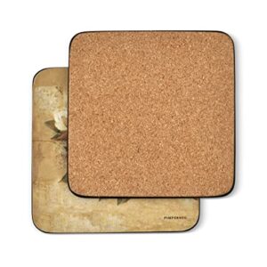 Pimpernel Sugar Magnolia Collection Coasters | Set of 6 | Cork Backed Board | Heat and Stain Resistant | Drinks Coaster for Tabletop Protection | Measures 4” x 4”