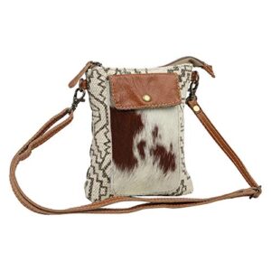 Myra Bag Vuierra Rivet Upcycled Canvas & Cowhide Leather Small Crossbody Bag S-1563