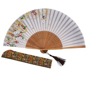 Amajiji® Chinese Japanese Folding Hand Fan for Women,Vintage Retro Style 8.27" (21CM) Bamboo Wood Silk Hand Fans (CL-04)