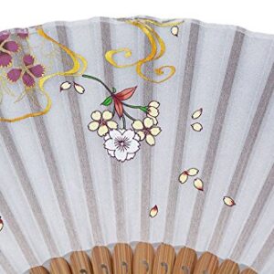 Amajiji® Chinese Japanese Folding Hand Fan for Women,Vintage Retro Style 8.27" (21CM) Bamboo Wood Silk Hand Fans (CL-04)