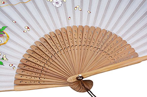 Amajiji® Chinese Japanese Folding Hand Fan for Women,Vintage Retro Style 8.27" (21CM) Bamboo Wood Silk Hand Fans (CL-04)