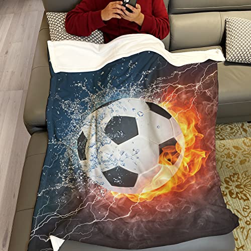 HommomH 60" x 80" Blanket Comfort Cozy Soft Warm Throw One Sides Soccer Flame Fire