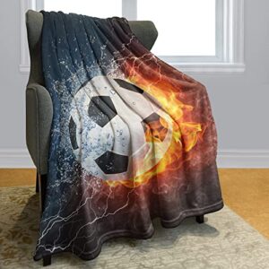 HommomH 60" x 80" Blanket Comfort Cozy Soft Warm Throw One Sides Soccer Flame Fire