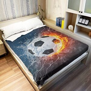 HommomH 60" x 80" Blanket Comfort Cozy Soft Warm Throw One Sides Soccer Flame Fire