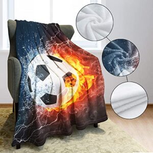 HommomH 60" x 80" Blanket Comfort Cozy Soft Warm Throw One Sides Soccer Flame Fire