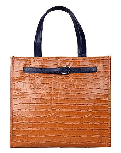 ANTONIO VALERIA Emma Camel Colour Croco Print Premium Leather Top-Handle Tote for Women