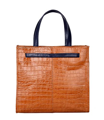 ANTONIO VALERIA Emma Camel Colour Croco Print Premium Leather Top-Handle Tote for Women