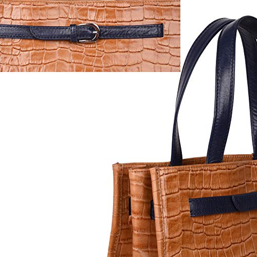 ANTONIO VALERIA Emma Camel Colour Croco Print Premium Leather Top-Handle Tote for Women