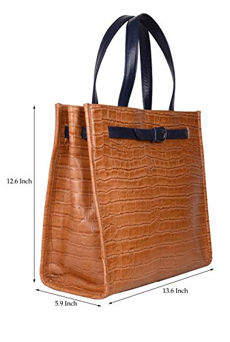 ANTONIO VALERIA Emma Camel Colour Croco Print Premium Leather Top-Handle Tote for Women