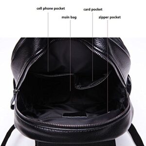 NIGEDU Women Backpacks Simple Genuine Leather Backpack School Bag Large Travel Bag (Black)