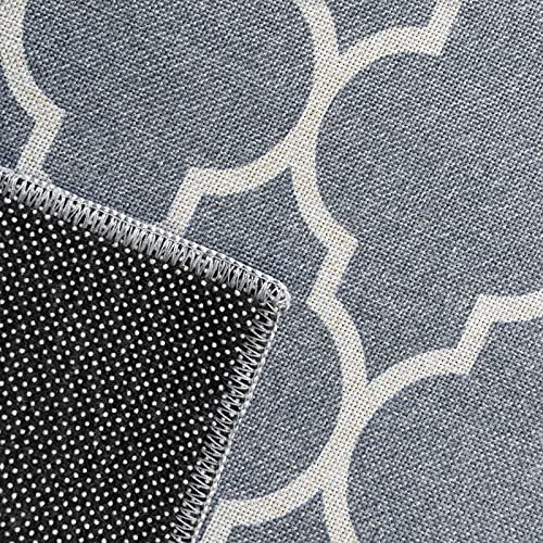 jinchan Area Rug 3x5 Door Mat Kitchen Rug Moroccan Rug Indoor Geometric Mat Soft Quatrefoil Trellis Doormat Non Slip Bathroom Rug Low Profile Floor Cover Entryway for Dining Room Heathered Dark Grey