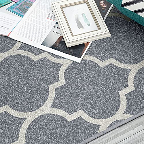 jinchan Area Rug 3x5 Door Mat Kitchen Rug Moroccan Rug Indoor Geometric Mat Soft Quatrefoil Trellis Doormat Non Slip Bathroom Rug Low Profile Floor Cover Entryway for Dining Room Heathered Dark Grey