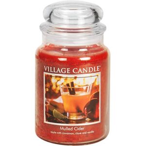 village candle mulled cider large glass apothecary jar scented candle, 21.25 oz, red