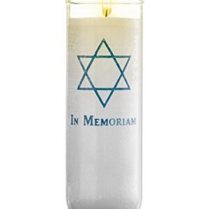 Memorial Candle Yartzeit Candle with Star of David in Glass - White Paraffin Wax Candle Burning Time 7 Days (7 Days)