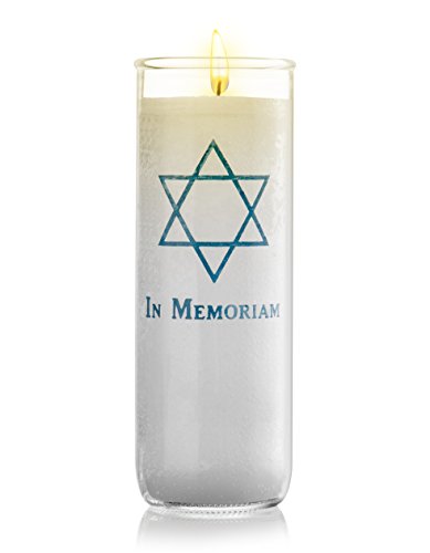 Memorial Candle Yartzeit Candle with Star of David in Glass - White Paraffin Wax Candle Burning Time 7 Days (7 Days)