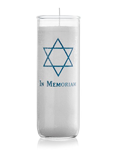 Memorial Candle Yartzeit Candle with Star of David in Glass - White Paraffin Wax Candle Burning Time 7 Days (7 Days)