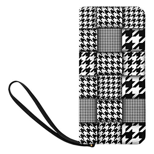 InterestPrint Houndstooth in Patchwork Style Womens Wallet Clutch Purse Ladies Phone Card Bag with Strap