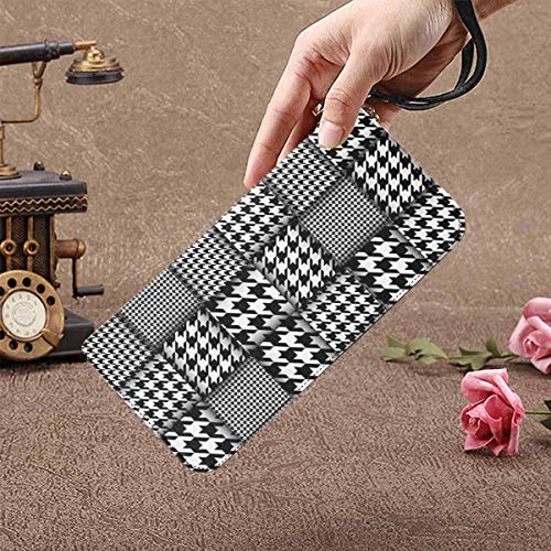 InterestPrint Houndstooth in Patchwork Style Womens Wallet Clutch Purse Ladies Phone Card Bag with Strap