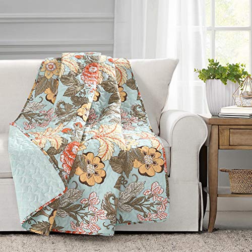 Lush Decor Sydney Floral Leaf Throw Blanket, 50" x 60", Blue & Green