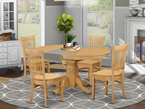 east west furniture avva5-oak-w dining set, wood seat