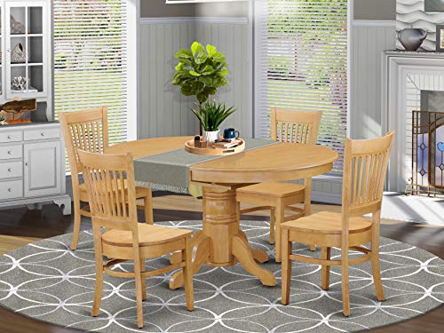 East West Furniture AVVA5-OAK-W Dining Set, Wood Seat