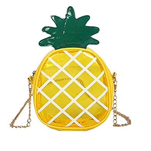 WILDFINDING Pineapple Messenger Bag,Small Fruit Shaped Crossbody Bag,Transparent Jelly Package Mini Shoulder Bag with Chain,Convenient Handbag for Female/Ladies/Girls, 17cm