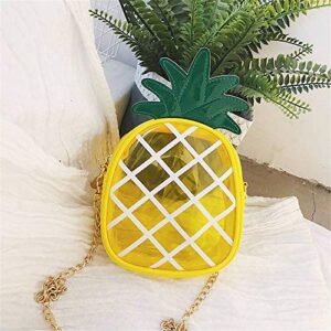 WILDFINDING Pineapple Messenger Bag,Small Fruit Shaped Crossbody Bag,Transparent Jelly Package Mini Shoulder Bag with Chain,Convenient Handbag for Female/Ladies/Girls, 17cm