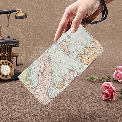 InterestPrint Panoramic View Of An Antique Map Historical Art Women's Purse Clutch Bag Card Holder Wristlets Wallets with Strap