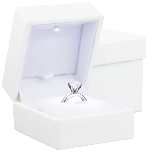 Noble Ring Box with Light - Unique LED Engagement Ring Box for Proposal Ring or Special Occasions (White)