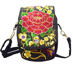 women’s small cute boho canvas crossbody camera bag cell phone purse with floral embroidery