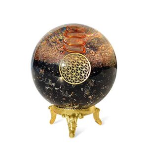 orgonite crystal black tourmaline crystal ball with stand for energy purification and e-energy protection – channels positive vibrations for healing connection between body, mind and spirit