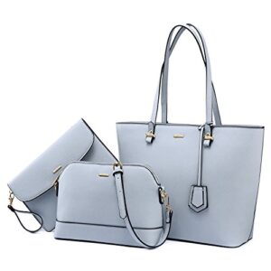 handbags for women tote bag shoulder bags fashion satchel top handle structured purse set designer purses 3pcs pu stand gift light blue