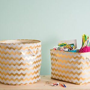 DII Polyester Container with Handles, Chevron Storage Bin, Large, Gold