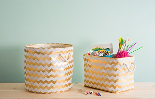 DII Polyester Container with Handles, Chevron Storage Bin, Large, Gold