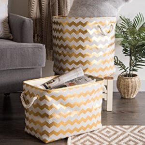 DII Polyester Container with Handles, Chevron Storage Bin, Large, Gold