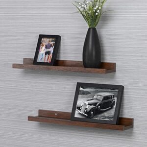 O&K FURNITURE Wall Shelf Display Floating Shelves (Teak, 18.9" Length, Set of 2)