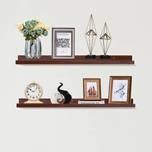 O&K FURNITURE Wall Shelf Display Floating Shelves (Teak, 18.9" Length, Set of 2)