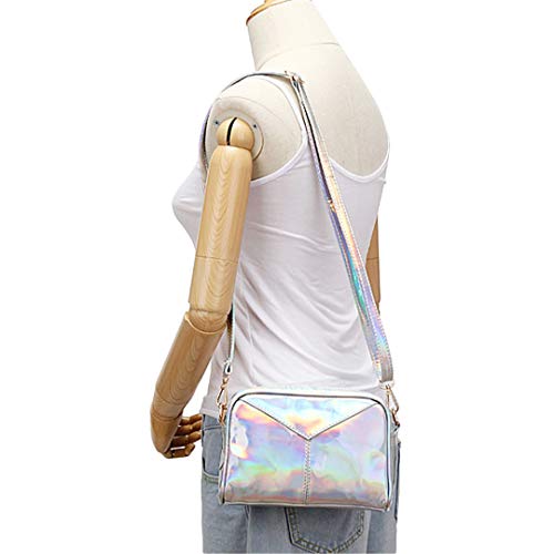 Gabrine Women Girls Casual Holographic Shoulder Bag Crossbody Handbag Clutch Purse for Wedding Banquet Party